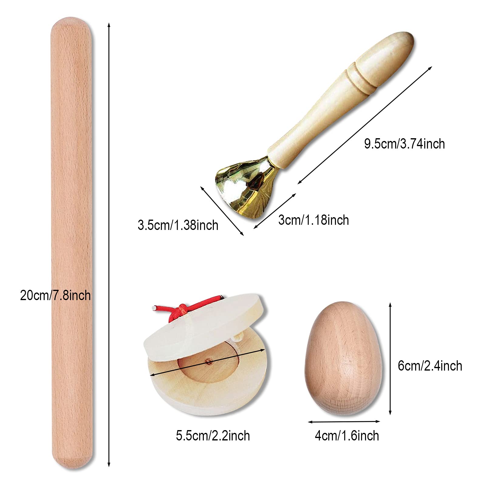 Smilerain 12 Pcs Rhythm Sticks Kids Percussion Instruments Musical Set, Includes 4 Pcs Wood Egg Shakers, Wooden round dance board 2 sets, Bumper 2 sets and Wooden hitting stick 4 sets