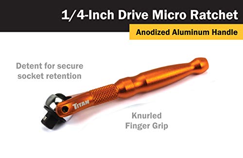 Titan 11322 1/4-Inch Drive x 4-Inch 90-Tooth Swivel Head Micro Ratchet - Orange