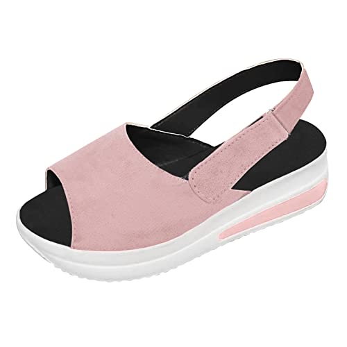 Women's Summer Sandals,Comfy Knit Thick Bottom Fish Mouth Casual Sandals Mesh Soft Sole Casual Shoes Slingback Sandalsv Pink