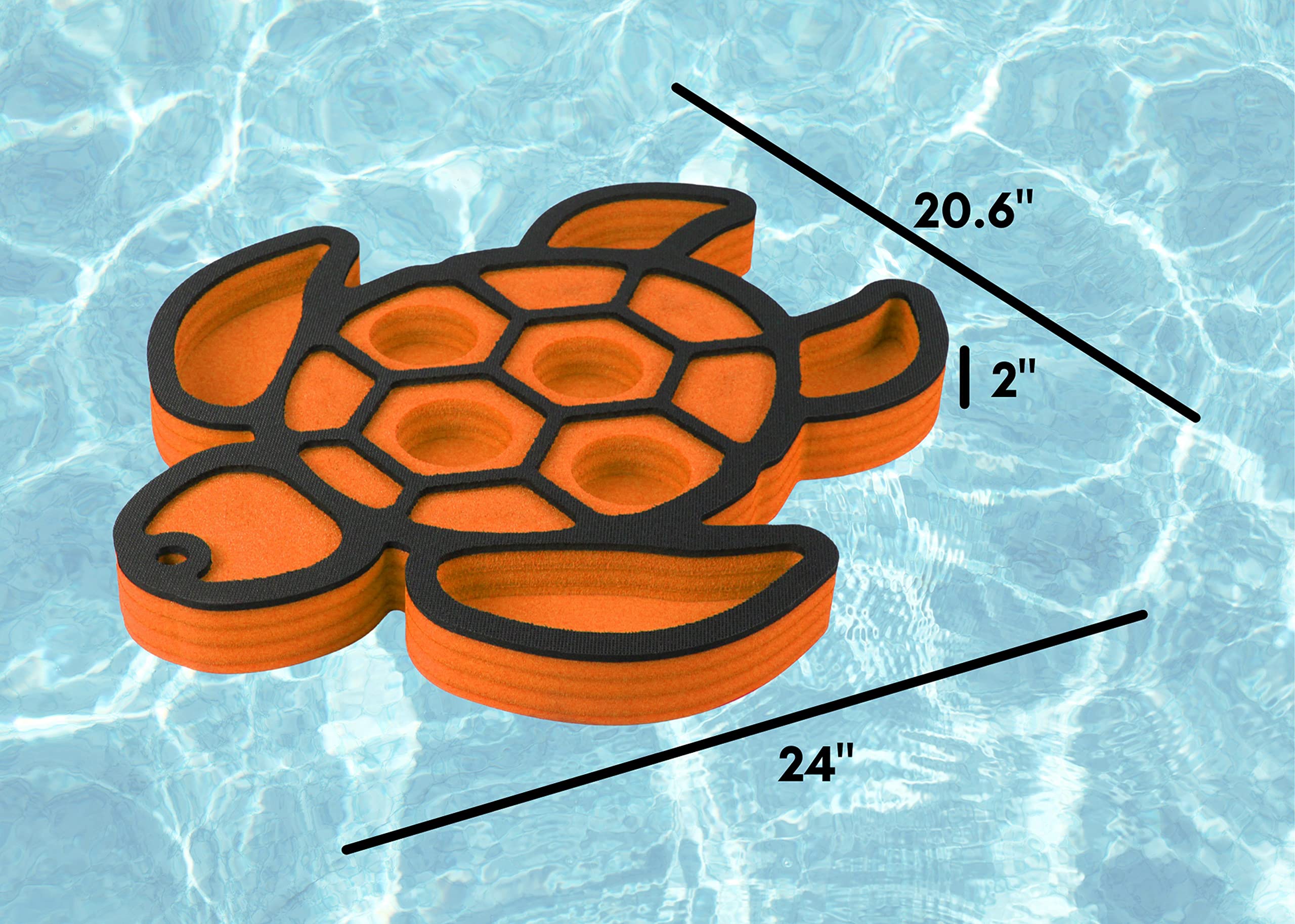 Polar Whale Floating Sea Turtle Drink Holder Orange and Black Refreshment Table Tray for Pool or Beach Party Float Lounge Durable Foam 8 Compartment with Cup Holders 2 Feet