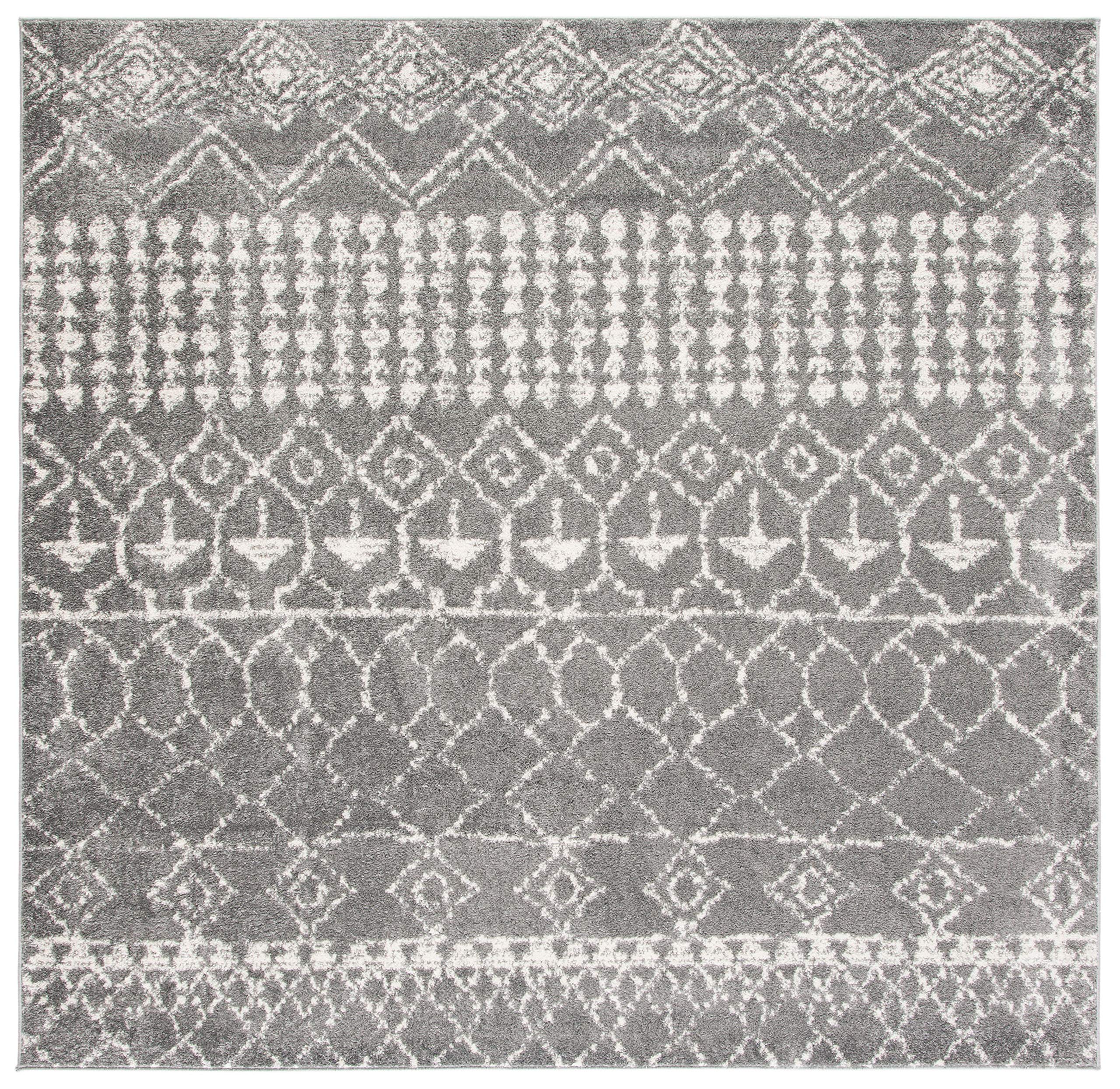 SAFAVIEH Tulum Collection 6'7" Square Grey/Ivory TUL229F Moroccan Boho Distressed Non-Shedding Living Room Bedroom Dining Home Office Area Rug