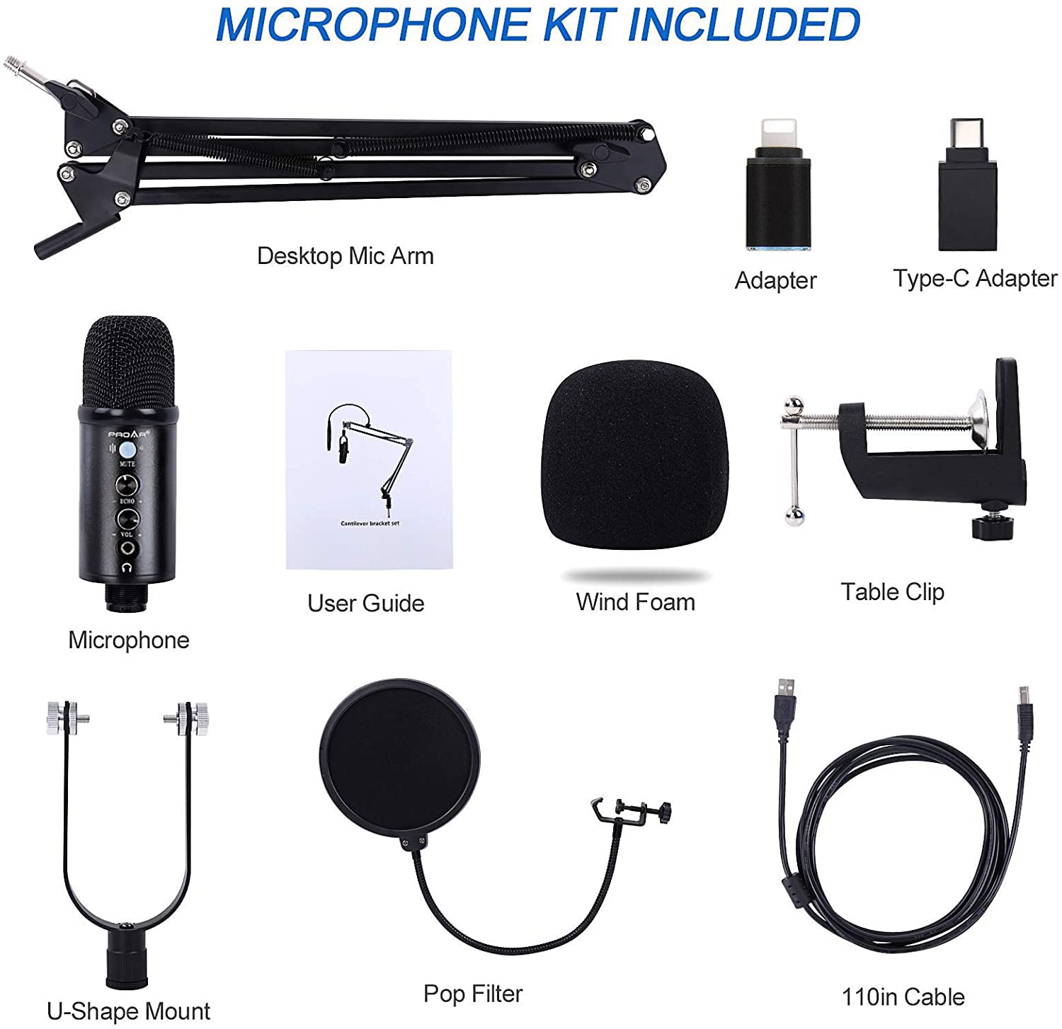 USB Microphone Condenser Computer PC Gaming Mic Podcast Microphone Kit for Streaming,Recording,Vocals,ASMR,Voice,Cardioid Studio Microphone for Phone/Pad/Android/MAC/Laptop/PS4/USB C Phone,YouTube
