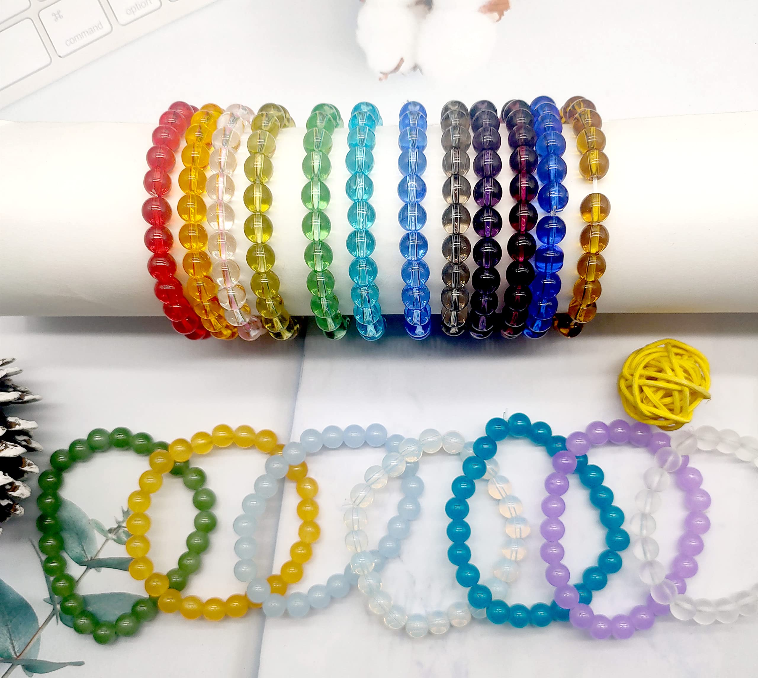 Svovin 24 Pcs 8mm Glass Crystal Beaded Bracelet Set for Women Men Elastic Stretch Round Bead Clear Crystal Handmade Bracelets