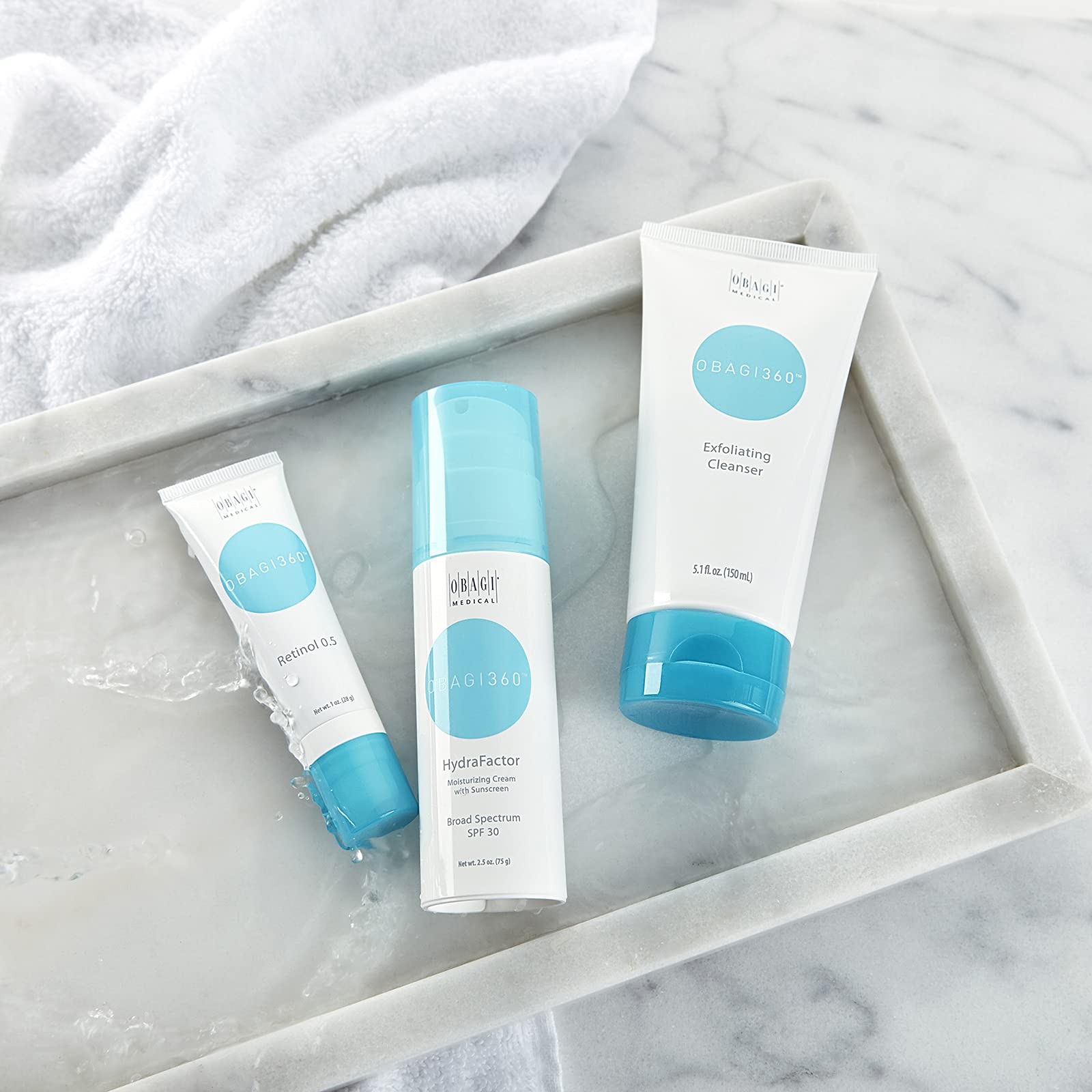 Obagi Medical 360 System, 3 Piece Kit. Includes: Exfoliating Face Cleanser, HydraFactor Broad Spectrum SPF 30 Sunscreen, Retinol Moisturizer Cream for Face. Pack of 1