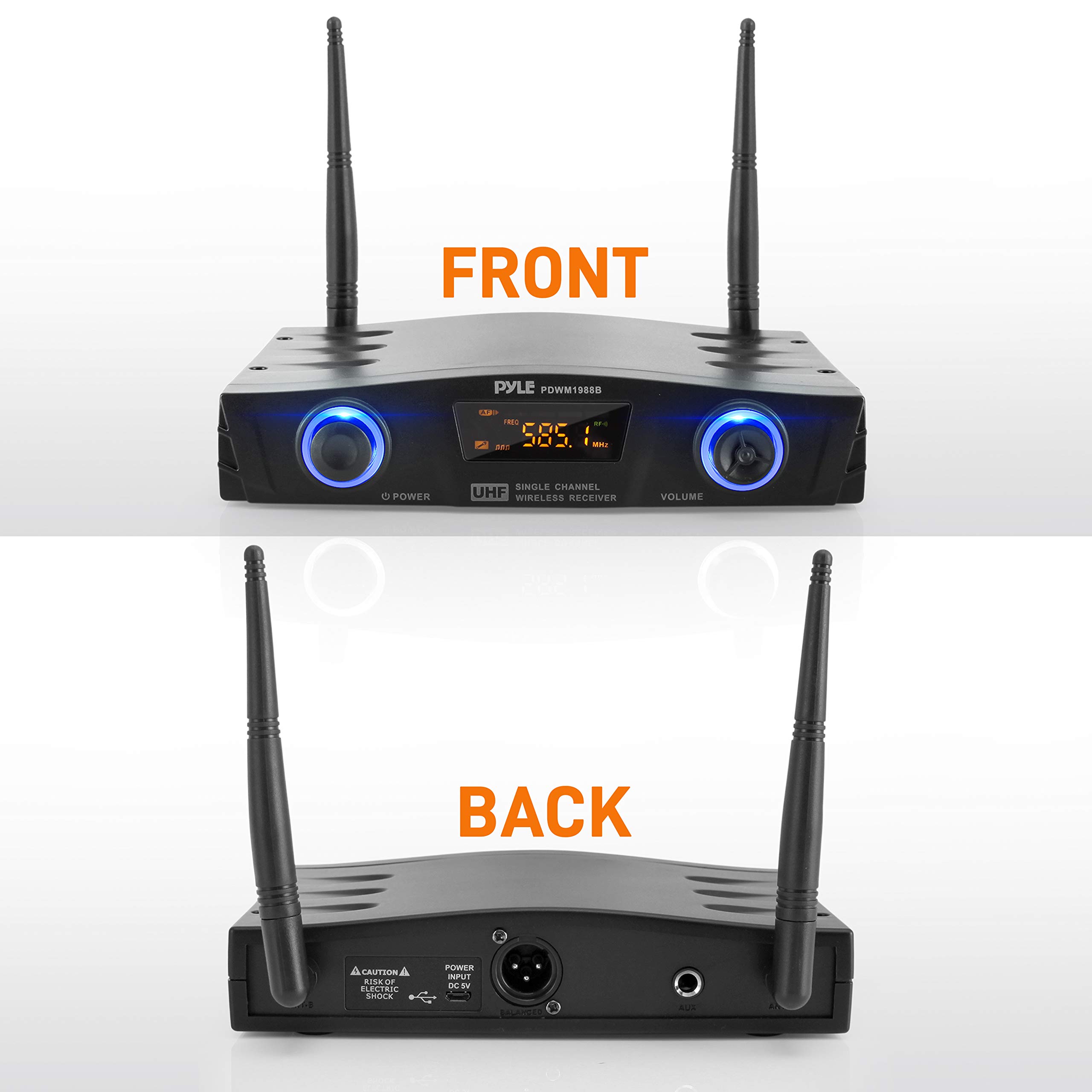 PYLE Compact UHF Wireless Microphone System - Pro Portable 1 Channel Desktop Digital Mic Receiver Set w/ Belt-Pack Transmitter, Receiver, Headset and Lavalier Mics, XLR, For Home, PA PDWM1988B,Black