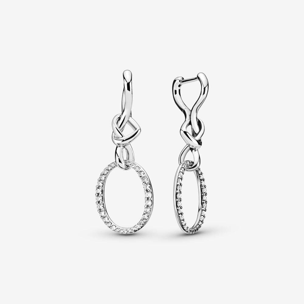 Pandora Jewelry Oval Knotted Heart Drop Cubic Zirconia Earrings in Sterling Silver