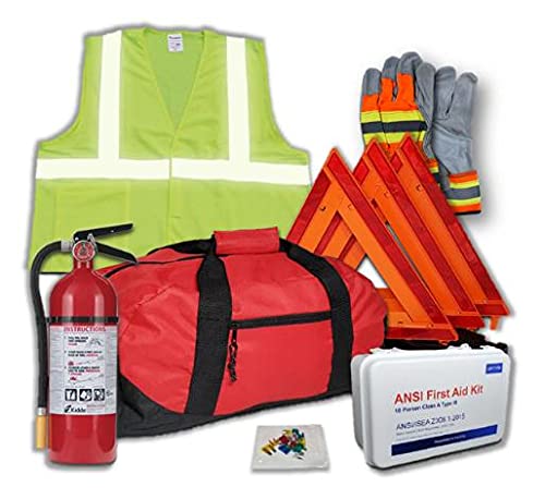 Safety and Trauma Supplies Hi-Viz All-in-One DOT OSHA Compliant Kit with 5LB 3A:40BC Kidde Fire Extinguisher Model PRO 5 TCM-8