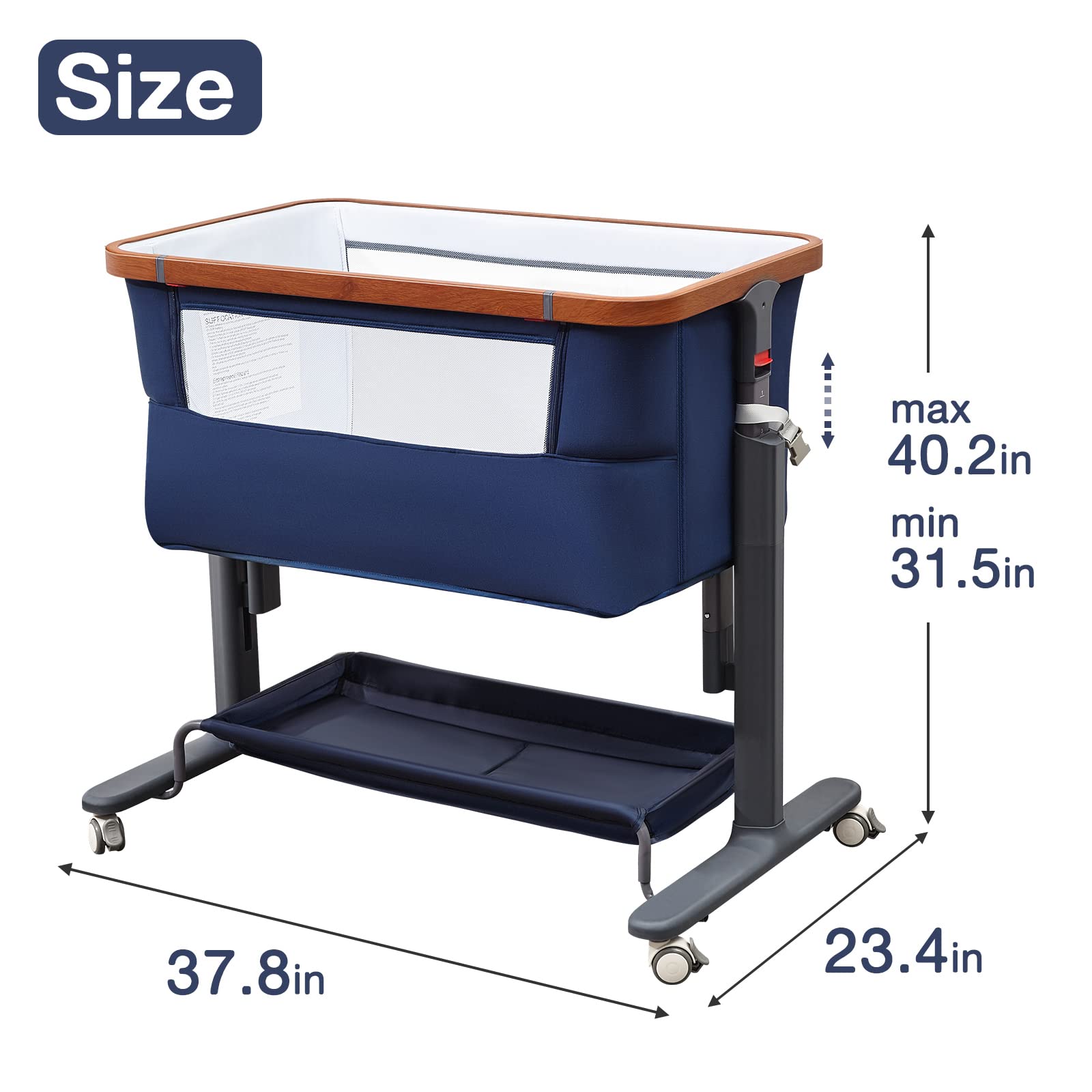 RONBEI Bedside Bassinet for Baby, Baby Bassinets Bedside Sleeper/Built in Wheels Infant Newborn Baby Cribs