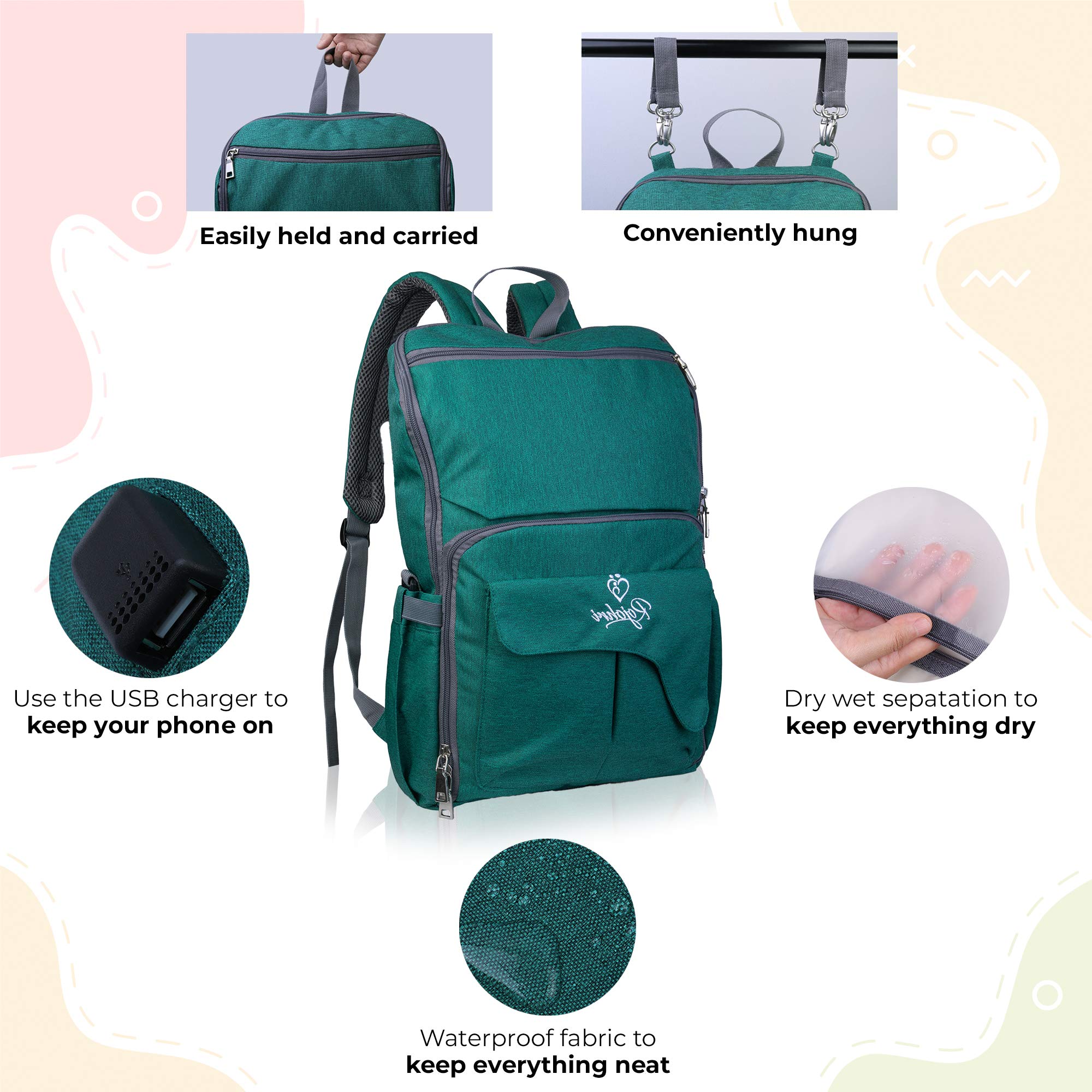 Rojohri Practical Diaper Travel Backpack-Large Multifunctional Baby Bag for Mom and Dad-Compartments for Organizing Essentials, Insulated Pockets- Lightweight and Waterproof Fabric- Teal Blue