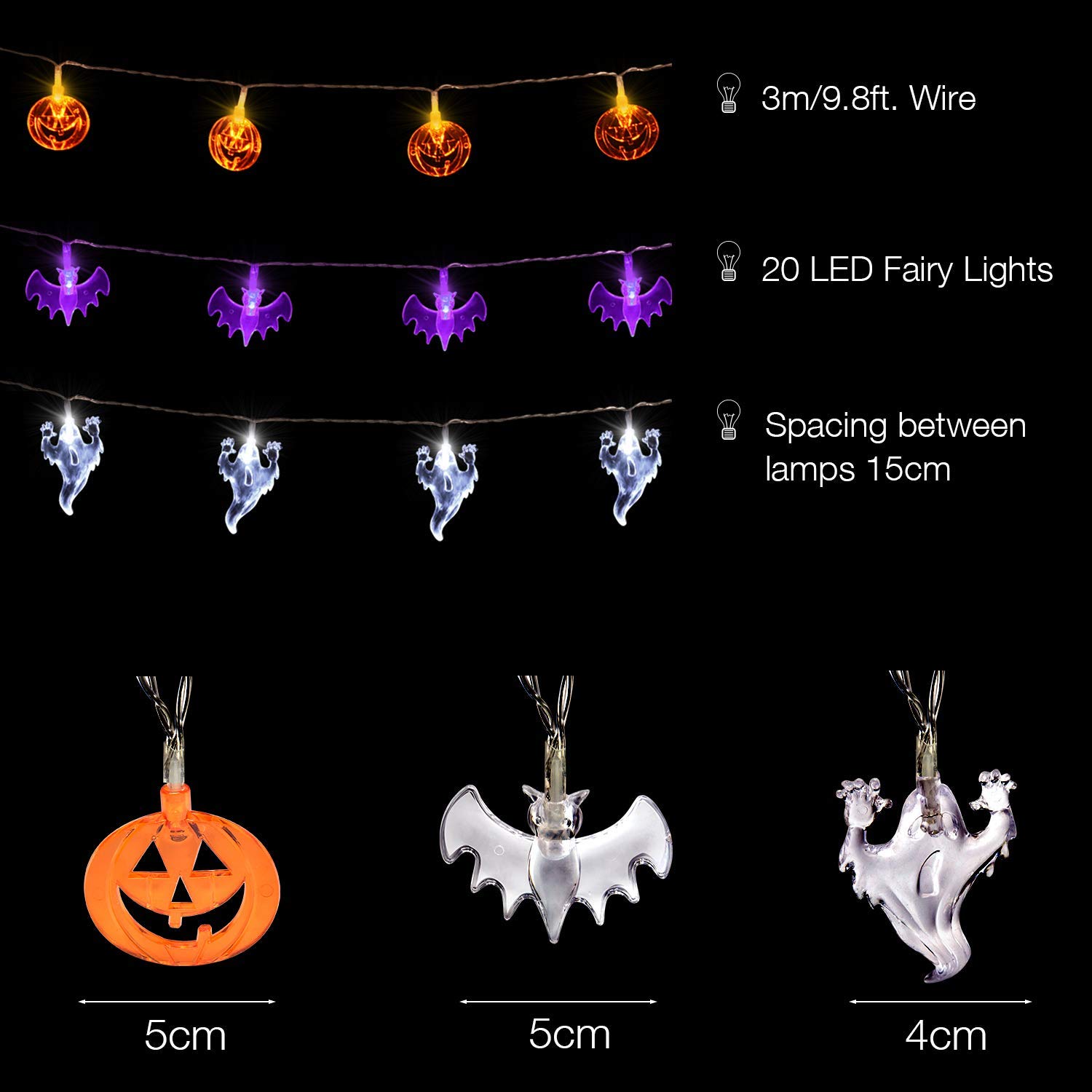 Shanyuna Halloween String Lights Outdoor Lights Battery Powered Pack 3 - Devil Bat Pumpkin Light Up Your Home Patio Garden Indoor for Halloween Party Decorations Decor