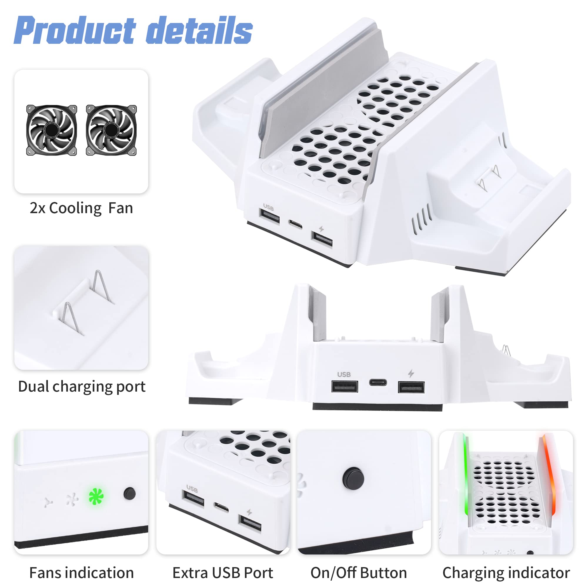 Vertical Cooling Stand for Xbox Series S Console, RTTACRTT Dual Cooling Fan System with Dual Controller Charger Station, Cooling Station with LED Indicator USB Port, 3 Level Adjustable Speed