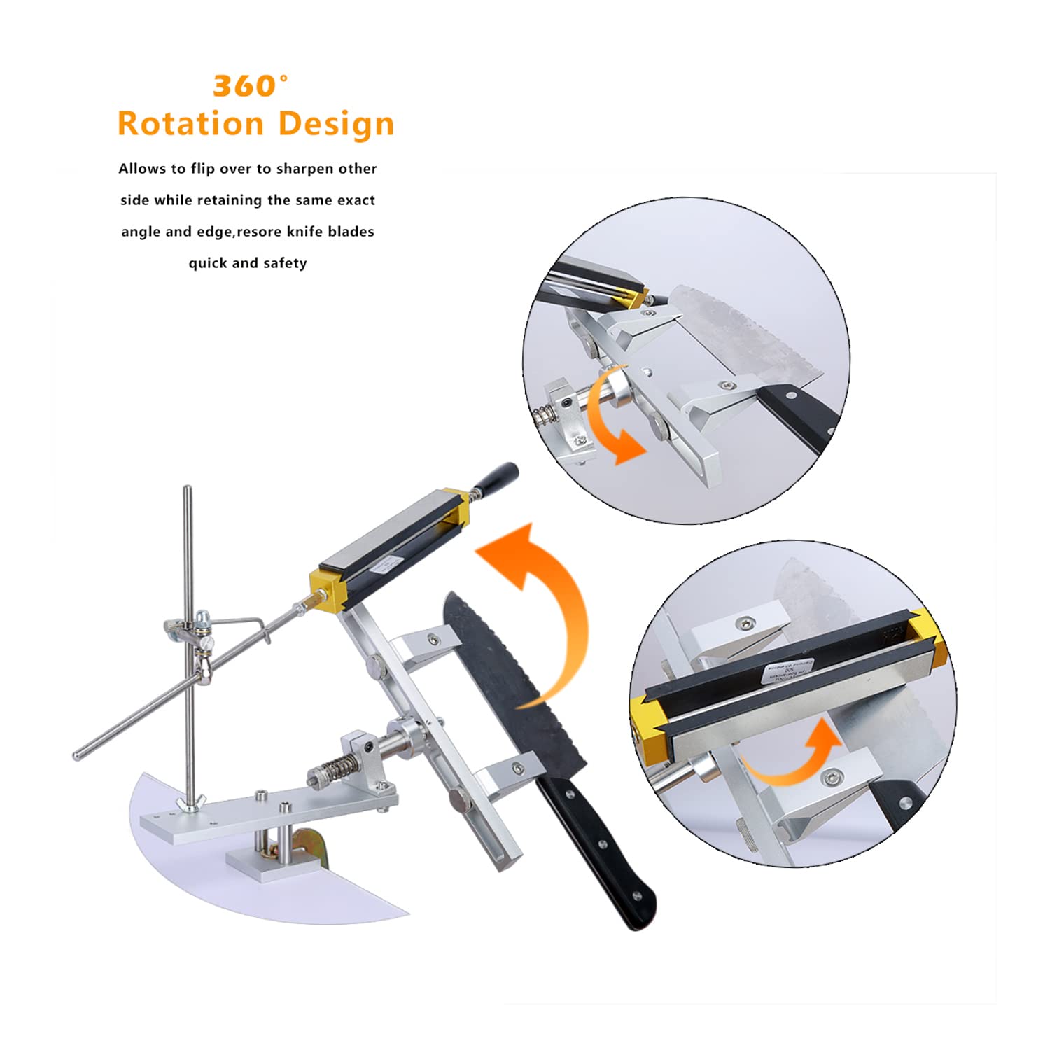 Sytools K6 Fixed Angle Knife sharpeners aluminum alloy Double Blade Clip 360degree Rotation Flip 3 diamond sharpening system whetstone 200# 500# 800# Pocket kitchen Long blade Knife sharpening