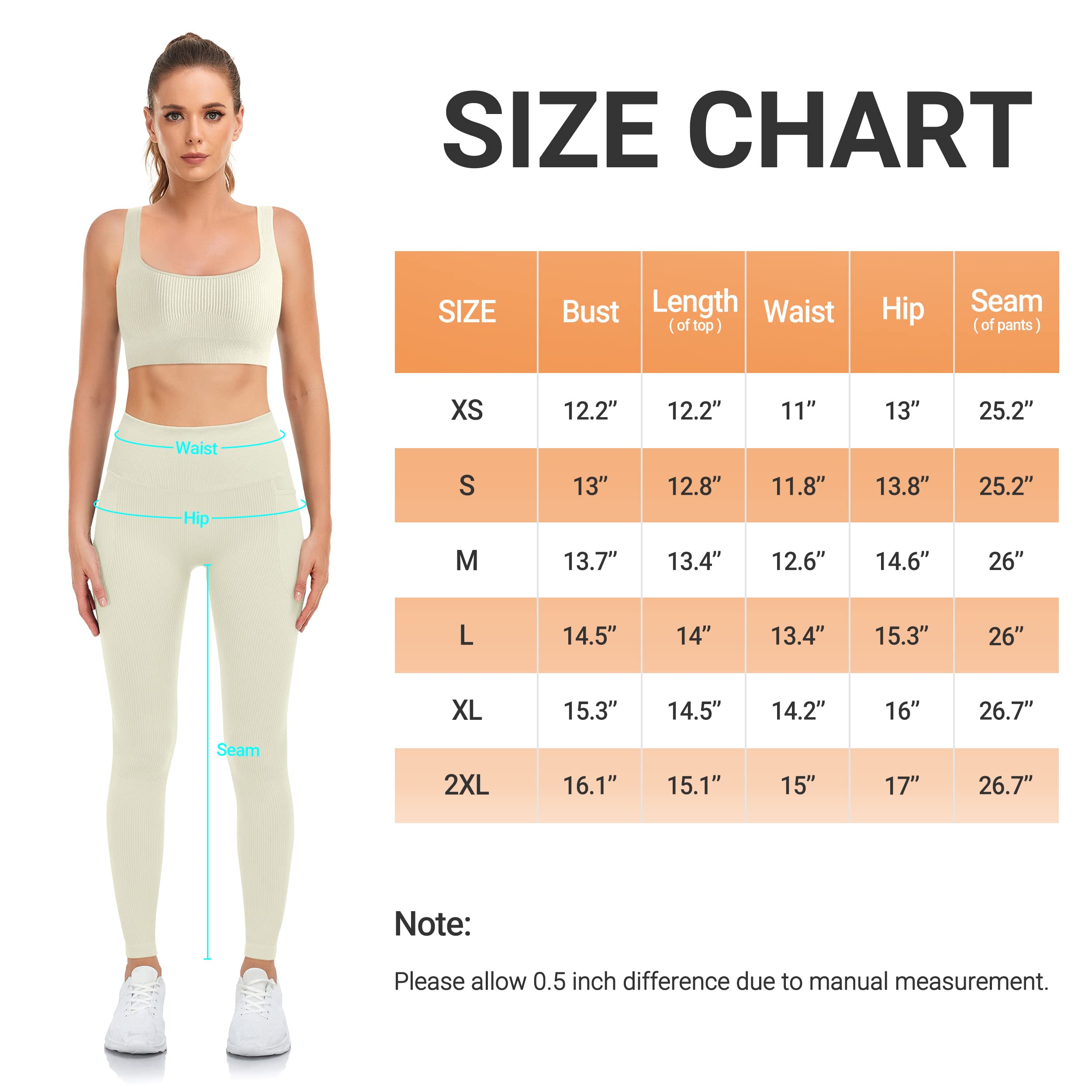 Women's Yoga Workout Seamless Sets with Ribbed,2 Piece Set with Ribbed Scooped Neckline Top