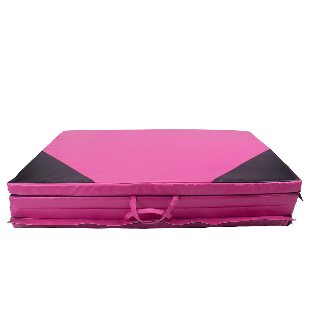Polar Aurora 4'x8'x2 Thick Folding Panel Gymnastics Gym Exercise Aerobics Mats Stretching Fitness Yoga (Pink-Black)