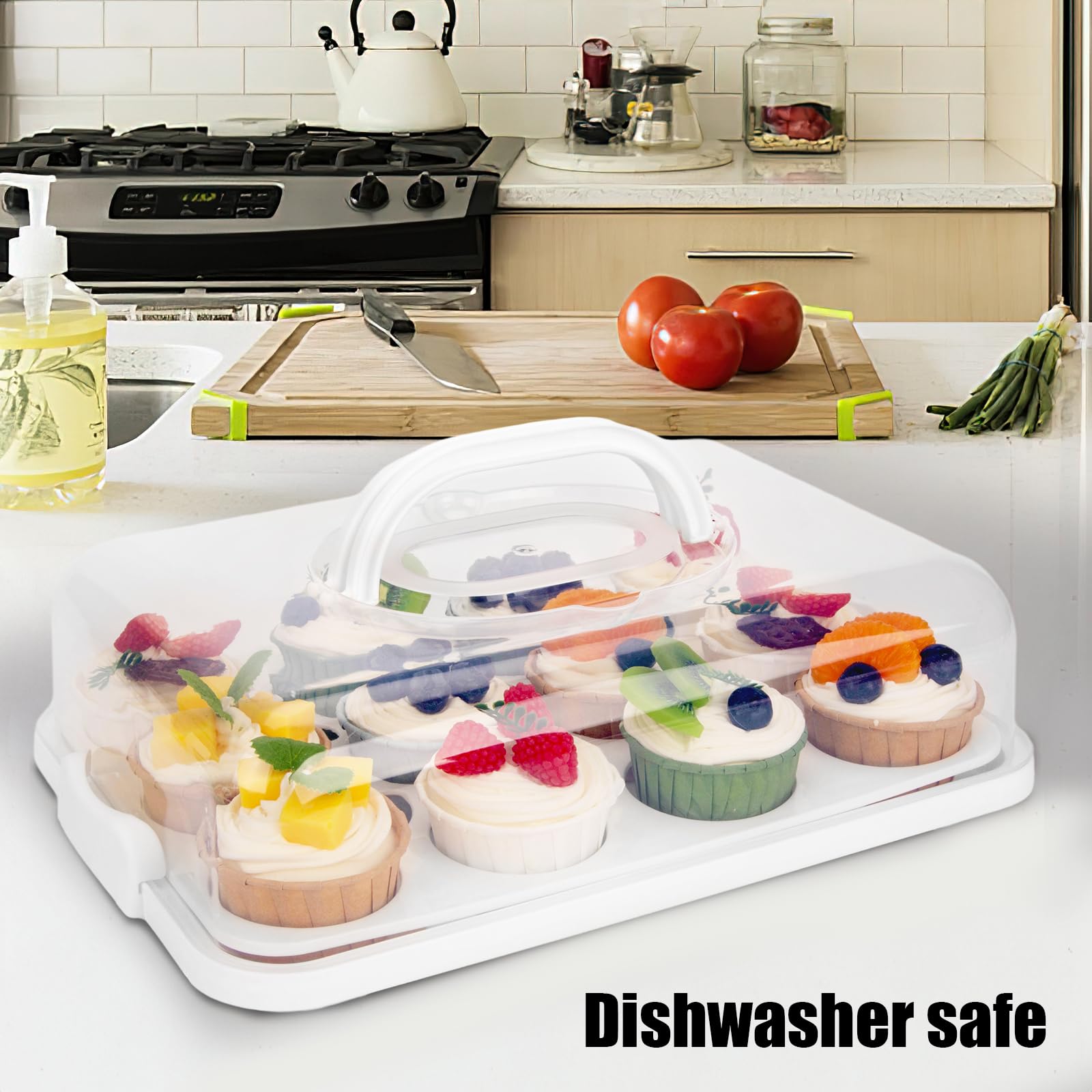 VGOODALL Cake Carrier with Lid, Cake Holder Cupcake Container for 12 Cupcakes 2 in 1 Portable Dessert Container for Cake Pie Muffin Cobbler