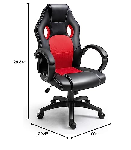 Polar Aurora Office Chair PU Leather Racing Style Computer Gaming Chairs Adjustable Swivel Desk Chair Red