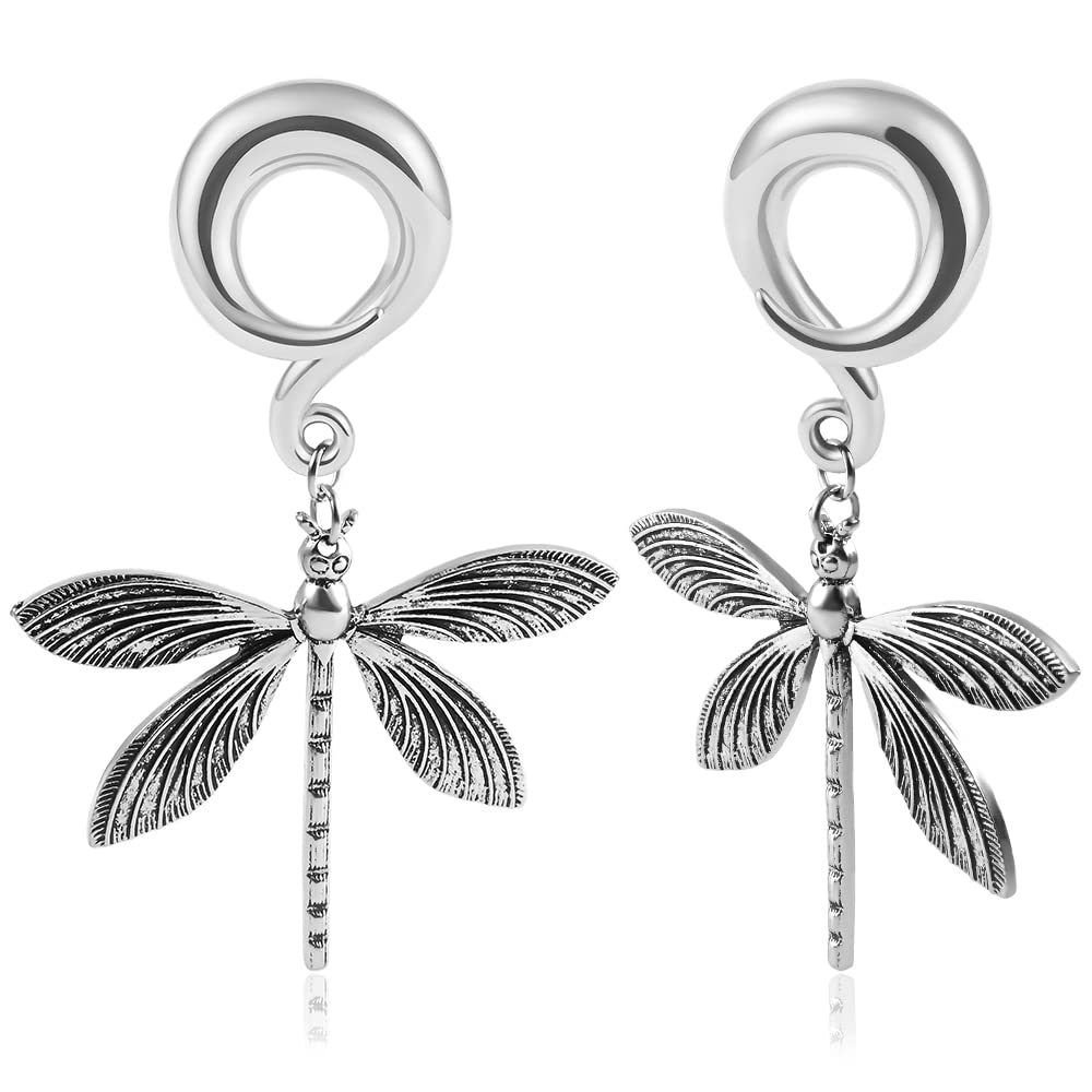 Vankula Dragonfly Pendant Hypoallergenic Stainless Steel 0g 2g Plugs Ear Gauges Tunnels Piercing Expander Stretchers Hook Body Jewelry