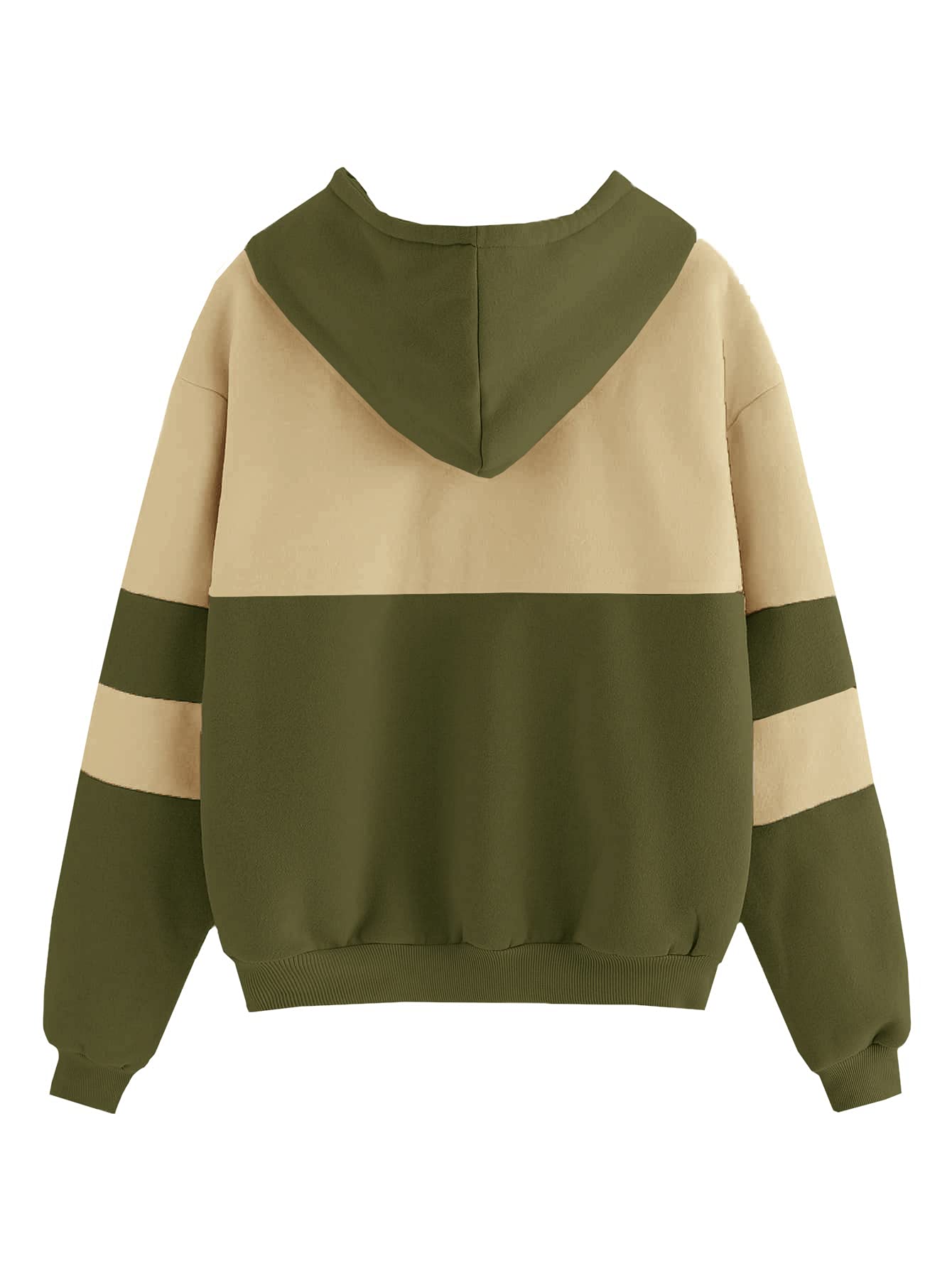 SweatyRocks Women's Long Sleeve Colorblock Pullover Fleece Hoodie Sweatshirt Top Khaki Grey M