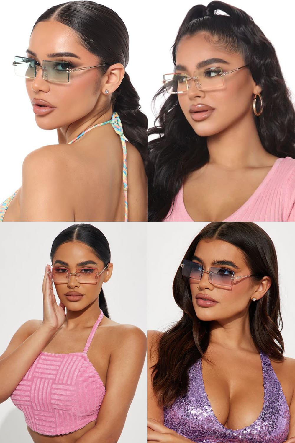 SORVINO Rimless Rectangle Sunglasses for Women Men Trendy Fashion Sheer Pink,Blue Tinted Lens Frameless Glasses