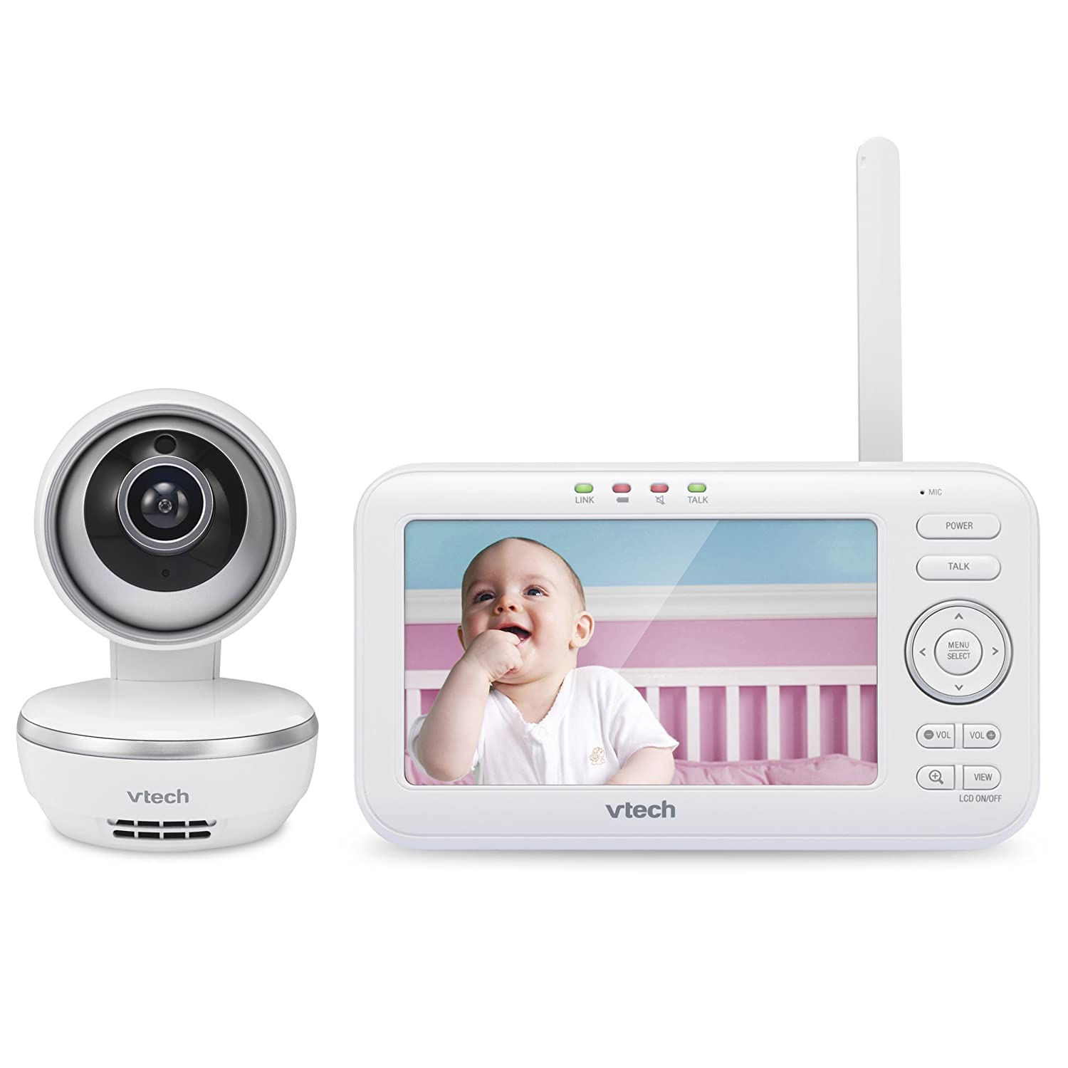 VTech VM5261 5β Digital Video Baby Monitor with Pan & Tilt Camera, Wide-Angle Lens and Standard Lens, White (Renewed)