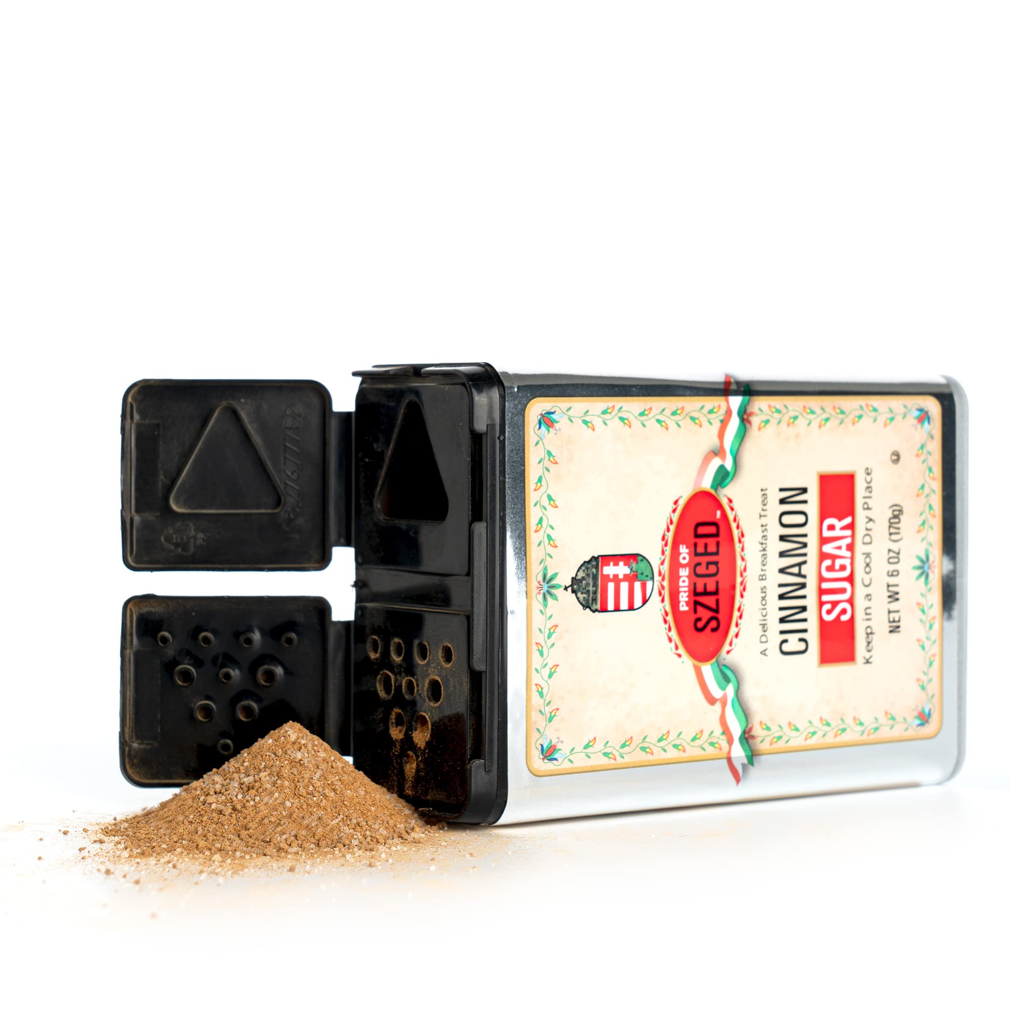 Pride of Szeged Cinnamon Sugar Shaker, Sift or Pour Top Openings, 6oz. Tin, 1-Count