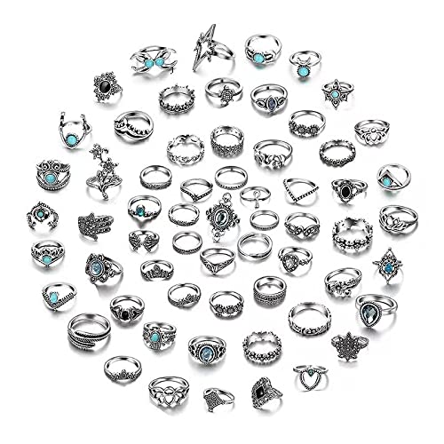 VESOCOZGSZ Vintage Boho Gold Silver Rings Set Wave Crystal Rings Set Joint Knuckle Ring Set Finger Rings Stackable Retro Mid Rings for Women and