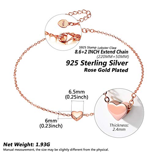 Silvora Ankle Bracelet Women Sterling Silver Summer Chain Anklet for Women Rommantic Dainty Delicate Jewelry Rose Gold