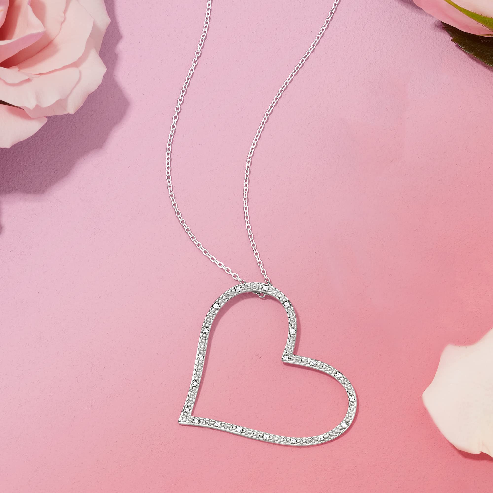 Ross-Simons 0.10 ct. t.w. Diamond Heart Pendant Necklace in Sterling Silver. 18 inches