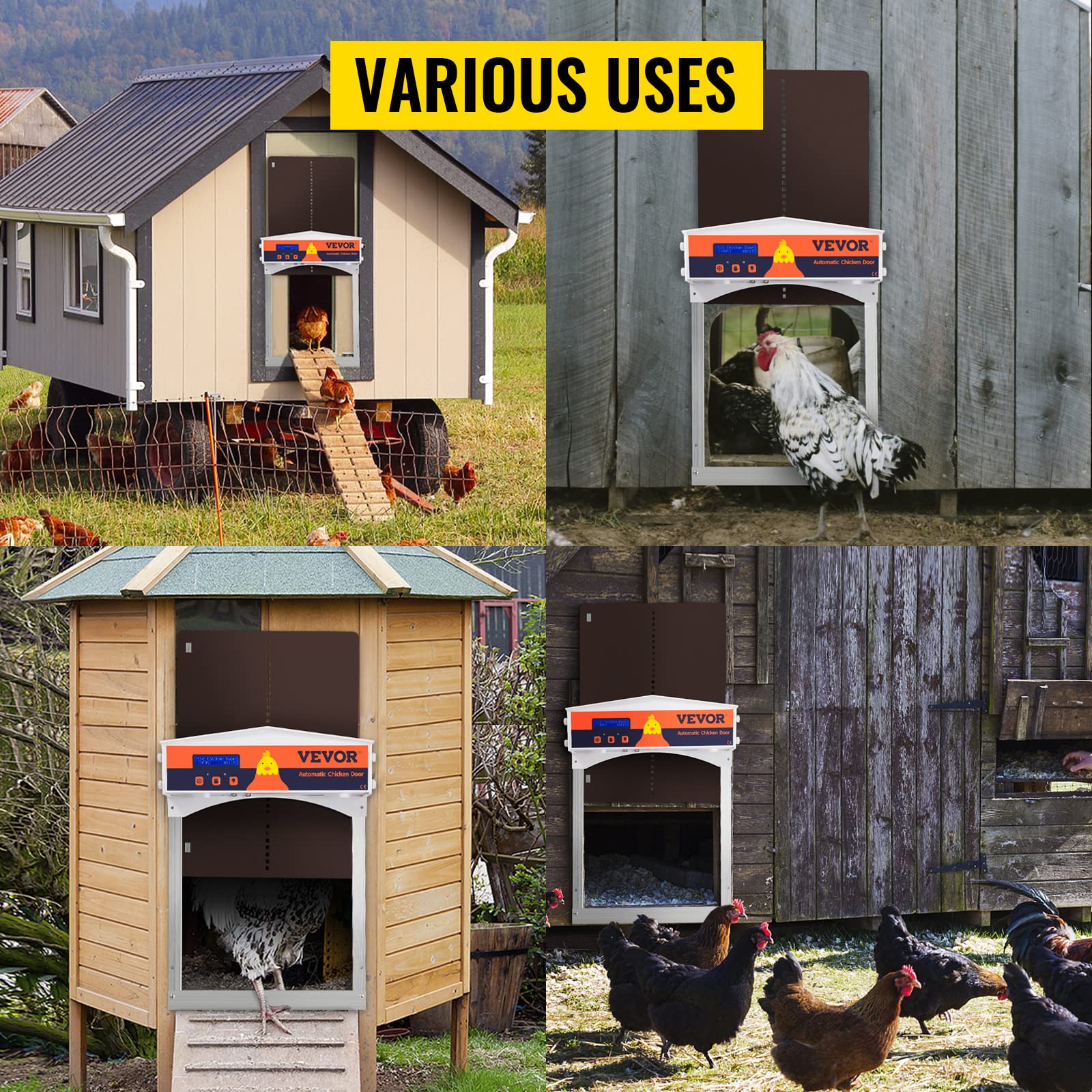 VEVOR Automatic Chicken Coop Door Chicken Door with Timer and Light Sensor Battery Powered Auto Door Opener of Full Aluminum Predator-Proof for Chicken Duck with Protection Mode Red