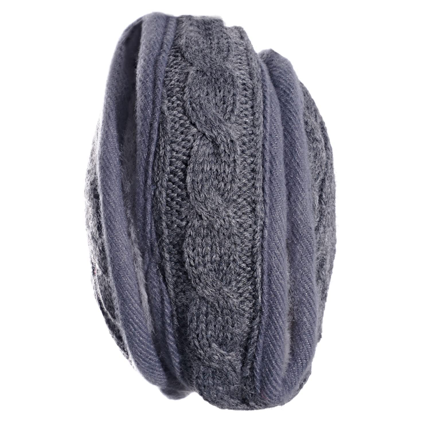 Sami Time Foldable Womens Ear Muffs,Winter Ear Warmers/Covers,Cable Knit Furry Fleece Unisex Earmuffs for Winter (A Gray)