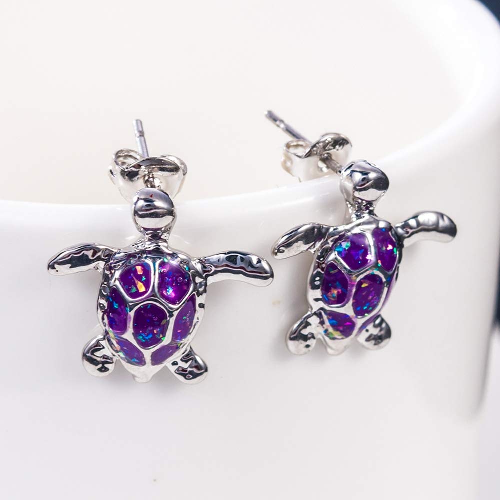 Shuning 5 Pairs Turtle Earrings Blue Opal Turtle Jewelry Cute Turtle Stud Earrings for Women Hypoallergenic