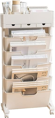 Rolling Cart Organizer, 6 Tier Mobile Bookshelf, 6 Tier Rolling Utility Cart, Multi-Functional Movable Storage Book Shelves with Lockable Casters for Study Office Kitchen Classroom (Color : 2)
