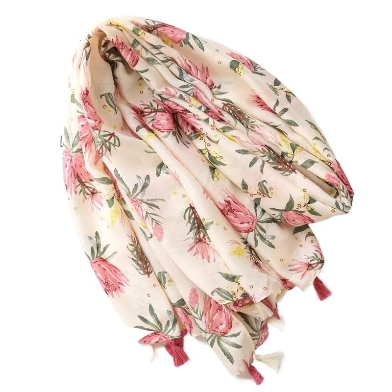 Summer Women Scarf Retro Flower Print Shawls and Wraps Beach Scarves (Color : A, Size : One Size)