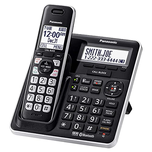 Panasonic KX-TG985 Expandable Cordless Phone System Link2Cell Bluetooth - 5 Handsets DECT 6.0 Bluetooth, Voice Assist, Low Battery Alert, Answering Machine, Call Blocking, Talking Caller ID, Black