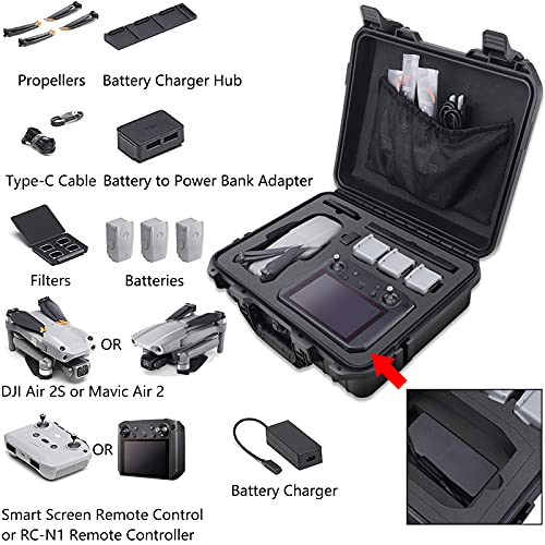 Professional Hard Case for DJI Air 2S with Strap Shockproof Waterproof Case Compatible with DJI Mavic Air 2, Smart Controller, Batteries,Charger, Lens Filter Case, Propellers