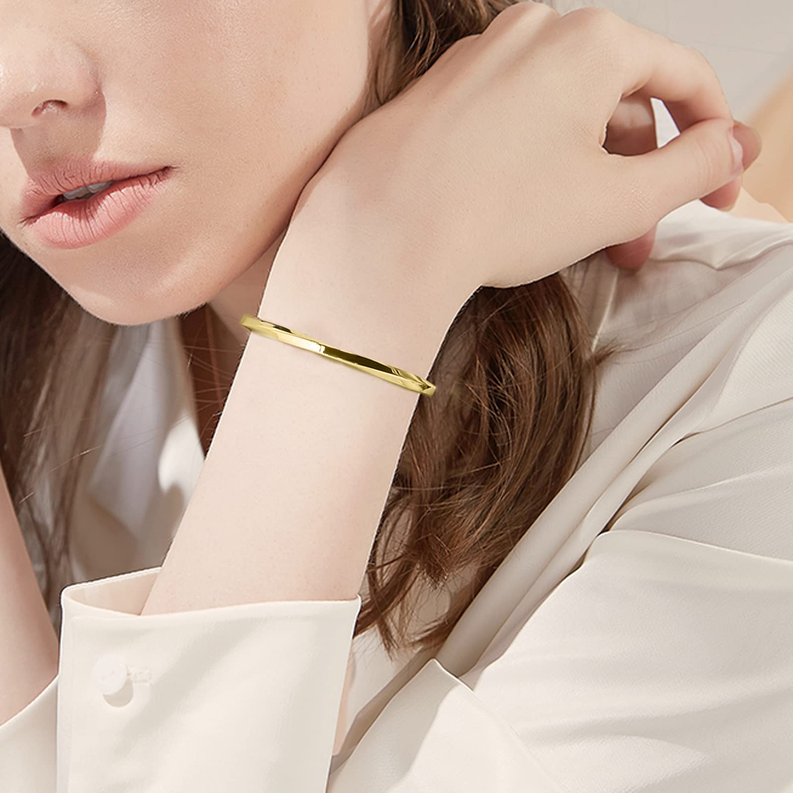 Womens Cuff Bangle Bracelets Twisted Stainless Steel Bracelet Hypoallergenic Ladies Open Cuff Bracelet, Stainless Steel, no gemstone