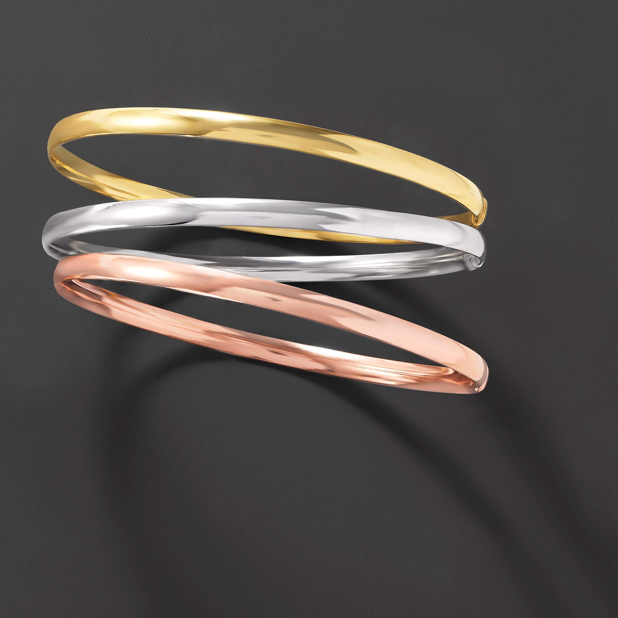 Ross-Simons Italian 14kt Tri-Colored Gold Jewelry Set: 3 Bangle Bracelets. 8.5 inches