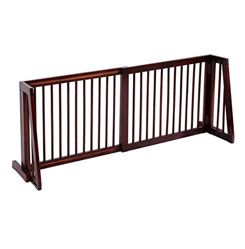 Pet Gate Folding Adjustable Free Standing 3 Panel Wood Fence