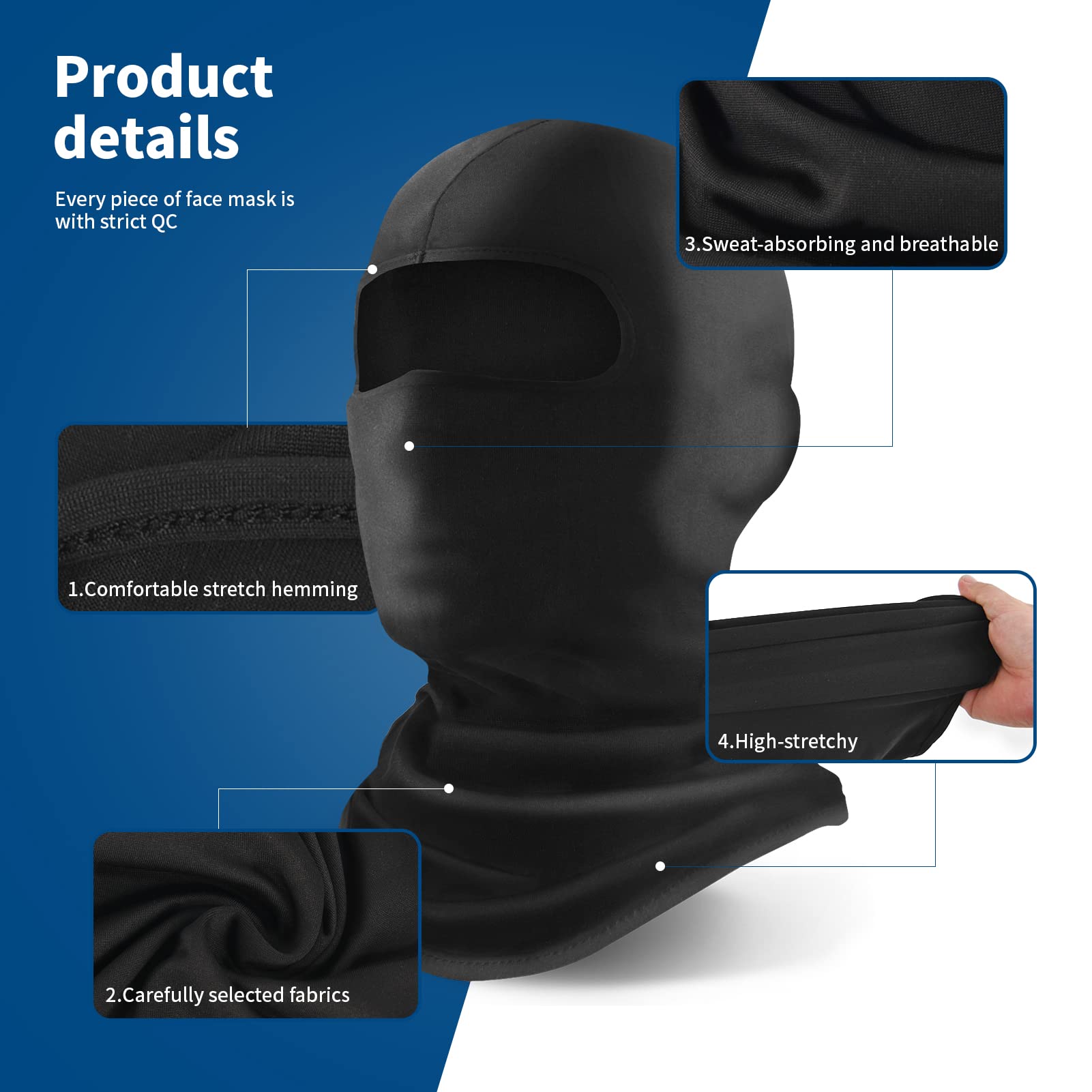 YESLIFE 2 Pieces Black Ski Mask, Balaclava Face Mask for Men and Women – Skiing, Snowboarding, Motorcycle, UV Protection & Wind Protection, Hat