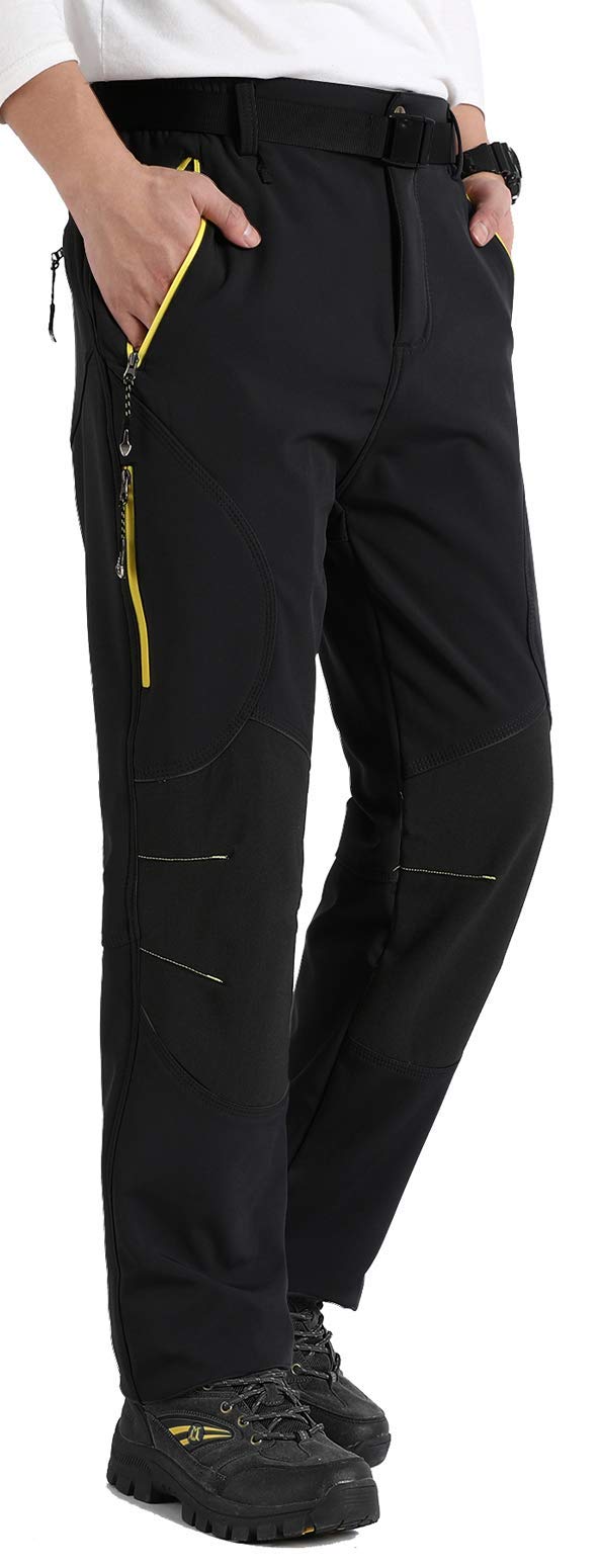 Singbring Men's Outdoor Fleece Lined Windproof Waterproof Hiking Snow Ski Pants Small Black(M01F32-Black-S)