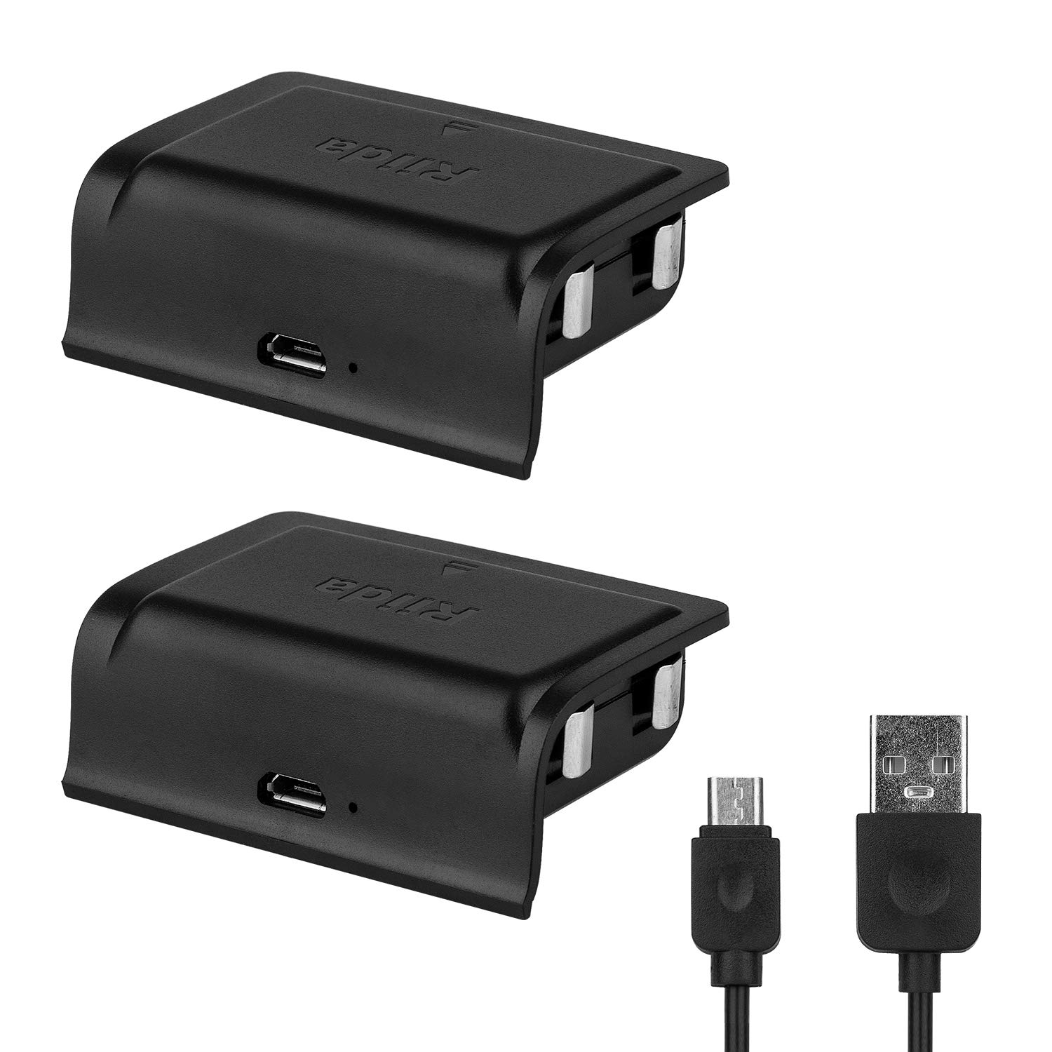 Rii Xbox one Battery Pack 1200mAh (2-Pack) Rechargeable Lithium for Xbox One S/Xbox One X/Xbox One Elite Wireless Controller with 2 of 1 Feet Micro USB Charging Cable and LED Indicator