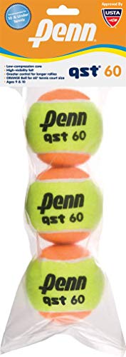 Penn QST 60 Tennis Balls - Youth Felt Orange Dot Tennis Balls for Beginners - 3 Ball Polybag