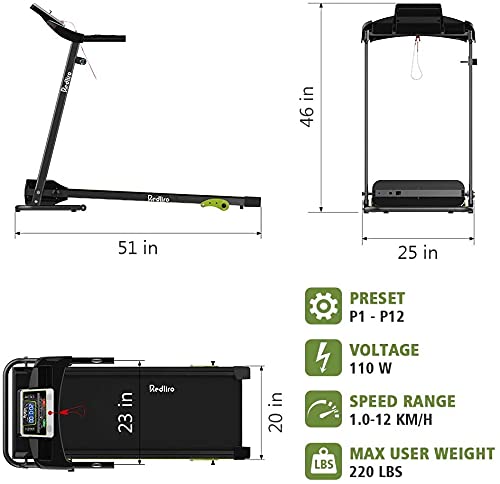 Redliro Walking Machine for Home Folding Jogging Treadmill with Incline Portable Space Saving Fitness Motorized Running Electric Indoor Exercise Workout Office Physical Training
