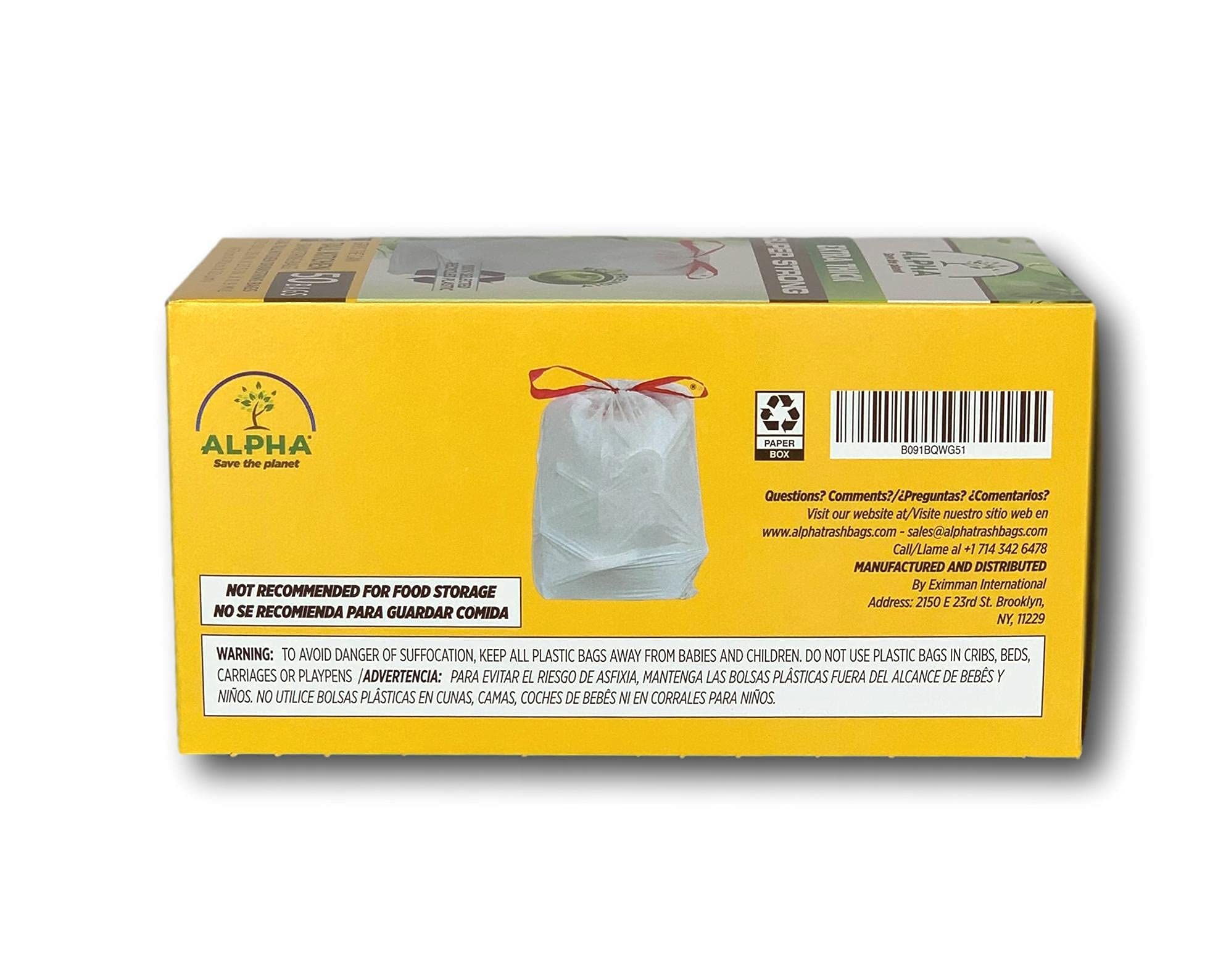 Tall Kitchen Drawstring 13 Gallons Trash Bags Extra Thick Super Strong, Eco Friendly Made By0 Recycled Material (100)