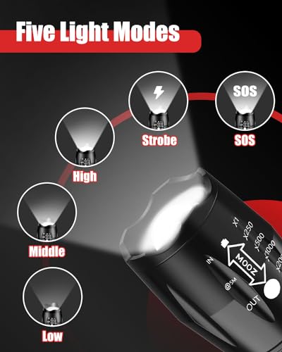 Victoper LED Flashlight 2 Pack, Bright 2000 Lumens Tactical Flashlights High Lumens with 5 Modes, Waterproof Focus Zoomable Flash Light for Outdoor, Gifts for Birthday for Men Women Adults