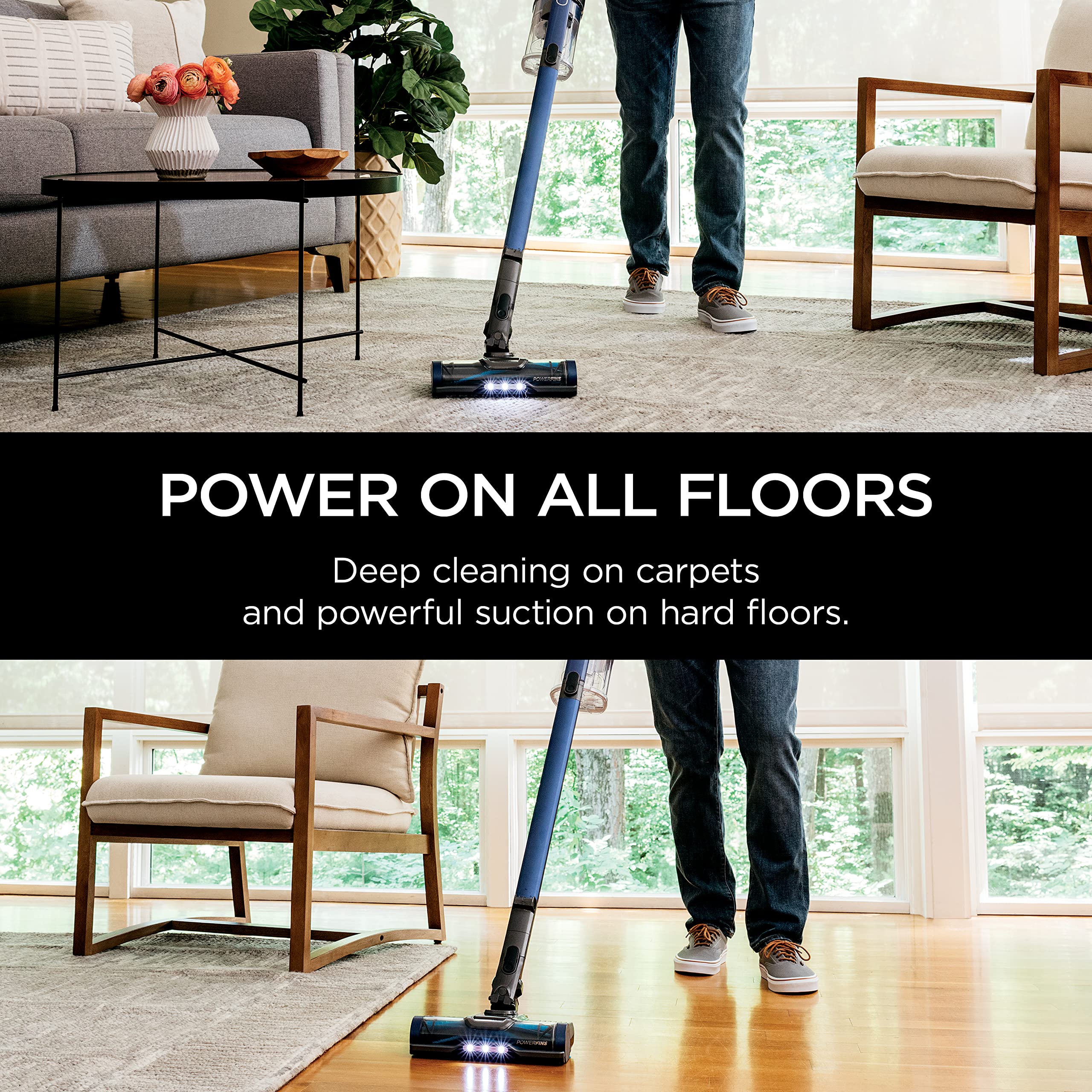 Shark IZ363HT Anti-Allergen Pet Power Cordless Stick Vacuum with PowerFins Technology and Removable Handheld, Blue (Renewed)