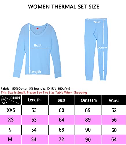 Women Cotton Long Thermal Underwear Comfy Long Pajamas Thermal Underwear Set.(M,Sky Blue)