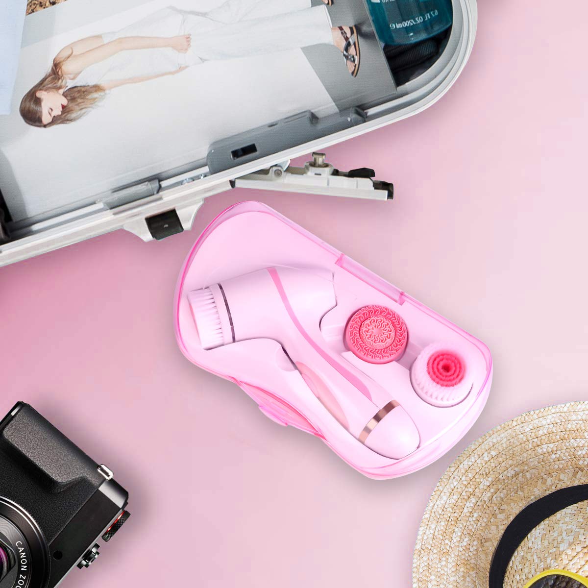 Rechargeable Facial Cleansing Brush Set with 3 Bi-directional Spin Brush Heads - Waterproof Face Spa System by CNAIER - Advanced Microdermabrasion for Gentle Exfoliation and Deep Scrubbing