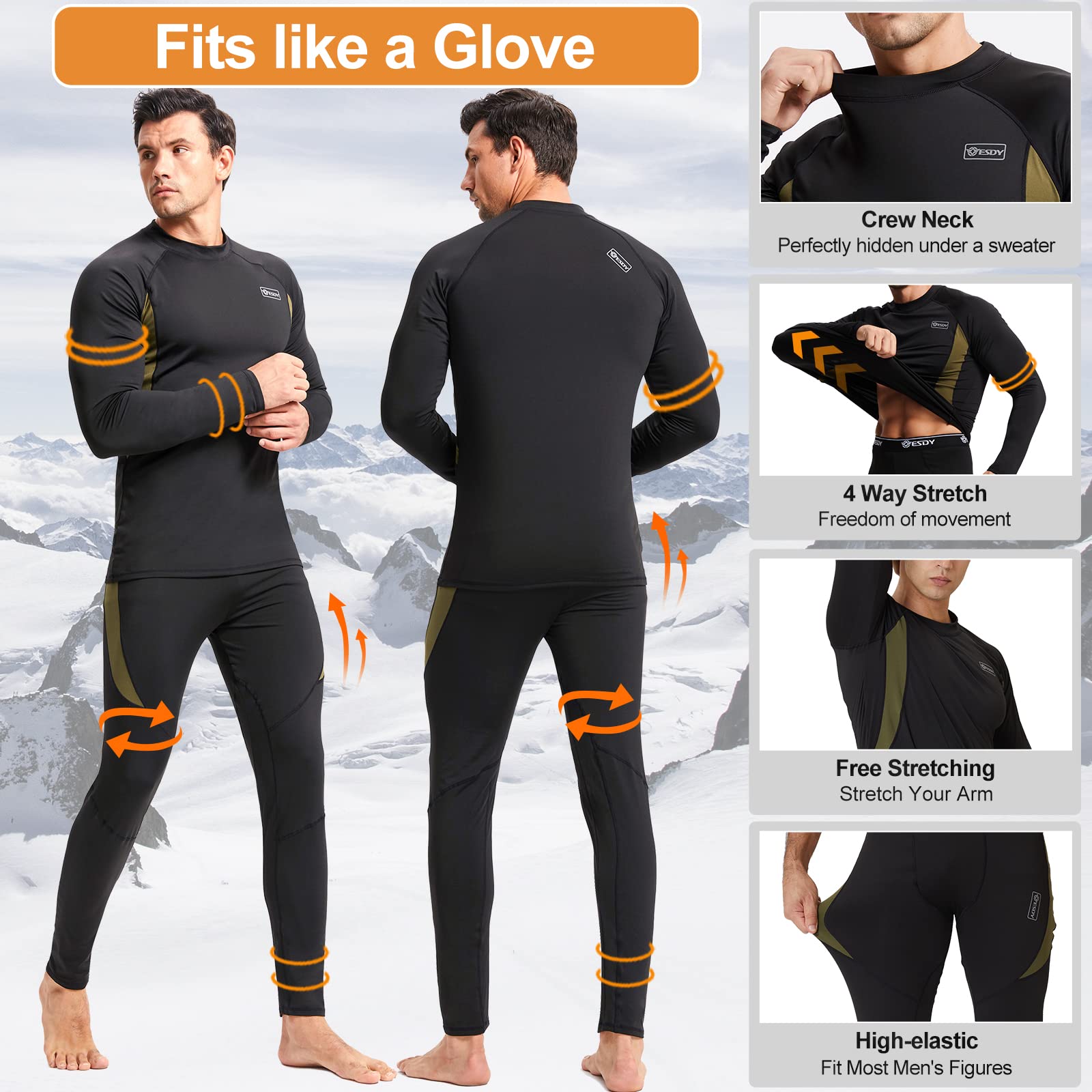romision Mens Ultra Soft Thermal Underwear Set Fleece Lined Long Johns Warm Base Layers Top Bottom Set For Outdoor/Indoor Winter Activities A-black