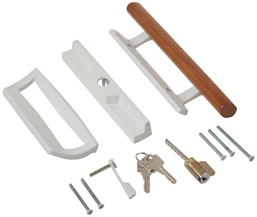 Prime-Line C 1316 Patio Door Handle Set, 3-15/16 In., Diecast, Wood Pull, White, Mortise, Keyed (Single Pack)